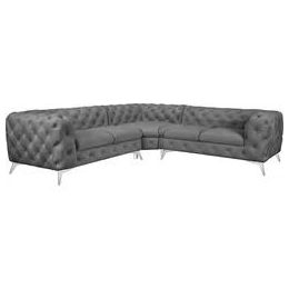 Chesterfield-Sofa Home Affaire "Ecksofa GLYNIS L-Form mit Wellenunterfederung, Ma&szlig;e B/T/H 264/264/75cm", grau (hellgrau), H:75cm T:264cm, Struktur (100% Polyester);Samtoptik (100% Polyester), Sofas, aufw&auml;ndige Knopfheftung, moderne Chesterfield Optik, Fu&szlig;farbe w&auml;hlbar