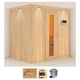 Sauna Karibu "Bedine", beige (naturbelassen), Bio-Kombiofen, externe Steuerung, 9 kW, Saunen, Ofen 9 kW Bio externe Strg easy