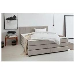 Boxspringbett OTTO products "Peetu", beige, B:190cm L:213cm, Struktur fein aus 100%-recyceltem Polyester, Komplettbetten, Boxspringbett, Taschenfederkern-Matratze, in 4 Breiten und 4 Farben, incl. Topper
