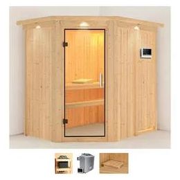 Sauna Karibu "Clara", beige (naturbelassen), Saunaofen, externe Steuerung, 9 kW, Saunen, Ofen 9 KW externe Strg easy