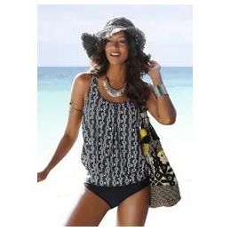 Oversize-Tankini Lascana, Gr. 54, N-Gr, schwarz (schwarz, bedruckt), Polyamid, Rhombenmuster, Bikini-Sets Tankini, bauchbedeckende Oversize-Form, bis D-Cup geeignet