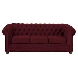 Chesterfield-Sofa Home Affaire "New Castle", rot (bordeaux), B:203cm H:72cm T:86cm, Sofas, mit hochwertiger Knopfheftung in Chesterfield-Design, B/T/H: 203/86/72