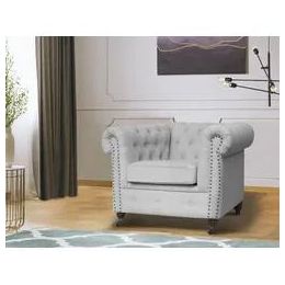 Chesterfield-Sessel Home Affaire "Aarburg Sessel", silber, B:98cm H:77cm T:87cm, 100% Polyester, Sessel, aufw&auml;ndige Knopfheftung und Ziern&auml;gel im Chesterfield-Design
