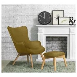 Sessel Home Affaire "Nicko", gelb (curry), B:71cm H:96cm T:86cm, 100% Polyester, Sessel, Design-Sessel Sessel mit Hocker Lounge-Sessel Einzelsessel, wahlweise mit und ohne Hocker
