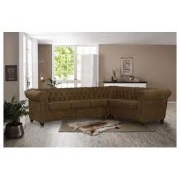 Chesterfield-Sofa Home Affaire "Rysum L-Form", braun (cognac), B:264cm H:72cm T:210cm, Luxus-Microfaser Lederoptik (100% Polyester);Kunstleder, Sofas, Chesterfield-Optik, langer Schenkel links oder rechts