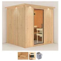 Sauna Karibu "Sodin", beige (naturbelassen), Saunaofen, integrierte Steuerung, 9 kW, Saunen, Ofen 9 kW integr. Strg