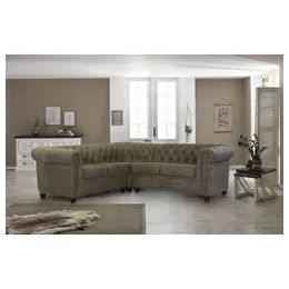 Chesterfield-Sofa Home Affaire "Rysum L-Form", grau (stone), B:208cm H:72cm T:208cm, Luxus-Microfaser Lederoptik (100% Polyester);Kunstleder, Sofas, Chesterfield-Optik, gleichschenklig