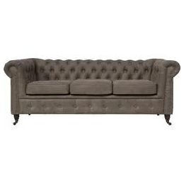Chesterfield-Sofa Home Affaire "Aarburg", grau (stein), B:203cm H:77cm T:87cm, 100% Polyester, Sofas, aufw&auml;ndige Knopfheftung und Ziern&auml;gel im Chesterfield-Design