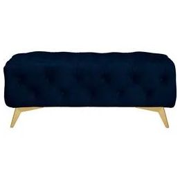 Polsterhocker Home Affaire "Glynis", blau (deep ocean), B:120cm H:45cm T:80cm, Struktur (100% Polyester);Samtoptik (100% Polyester), Hocker, Polsterhocker, aufw&auml;ndige Knopfheftung, moderne Chesterfield Optik, Fu&szlig;farbe w&auml;hlbar