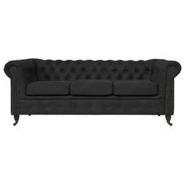 Chesterfield-Sofa Home Affaire "Aarburg", grau (anthrazit), B:203cm H:77cm T:87cm, 100% Polyester, Sofas, aufw&auml;ndige Knopfheftung und Ziern&auml;gel im Chesterfield-Design