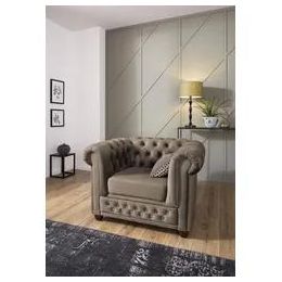 Chesterfield-Sessel Home Affaire "New Castle Sessel", grau (taupe), B:104cm H:72cm T:86cm, Sessel, hochwertige Knopfheftung, B/T/H: 104/86/72 cm
