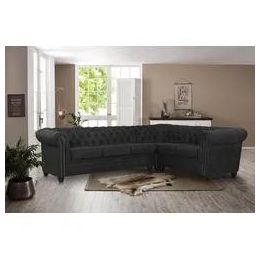 Chesterfield-Sofa Home Affaire "Rysum L-Form", grau (anthrazit), B:264cm H:72cm T:210cm, Luxus-Microfaser Lederoptik (100% Polyester);Kunstleder, Sofas, Chesterfield-Optik, langer Schenkel links oder rechts