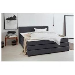 Boxspringbett OTTO products "Peetu", schwarz, B:210cm L:213cm, Struktur fein aus 100%-recyceltem Polyester, Komplettbetten, Boxspringbett, Taschenfederkern-Matratze, in 4 Breiten und 4 Farben, incl. Topper