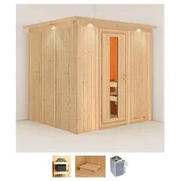 Sauna Karibu "Sodin", beige (naturbelassen), Saunaofen, integrierte Steuerung, 9 kW, Saunen, Ofen 9 kW integr. Strg