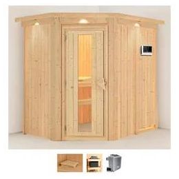 Sauna Karibu "Clara", beige (naturbelassen), Saunaofen, externe Steuerung, 9 kW, Saunen, Ofen 9 KW externe Strg easy