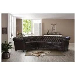 Chesterfield-Sofa Home Affaire "Rysum L-Form", braun (dunkelbraun), B:264cm H:72cm T:210cm, Luxus-Microfaser Lederoptik (100% Polyester);Kunstleder, Sofas, Chesterfield-Optik, langer Schenkel links oder rechts