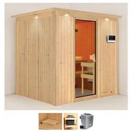Sauna Karibu "Sodin", beige (naturbelassen), Saunaofen, externe Steuerung, 9 kW, Saunen, Ofen 9 KW externe Strg easy