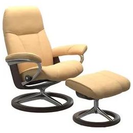 Relaxsessel stressless "Consul", gelb, B:82cm H:102cm T:72cm, Leder BATICK: BATICK ist ein leicht korrigiertes, durchgef&auml;rbtes und genarbtes M&ouml;belleder, bei dem die meisten Unebenheiten und Spuren in der Regel entfernt wurden.;Leder PALOMA: PALOMA ist ein durchgef&auml;rbtes Semianilin-M&ouml;belleder mit nat&uuml;rlicher Narbung.;ROHLEDER Stoff Q2 FARON: Ein fester zuverl&auml;ssiger Boucl&eacute; mit einem strukturierten 