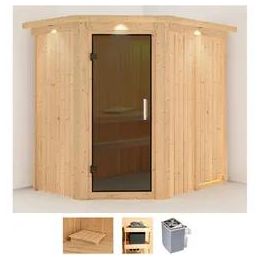 Sauna Karibu "Clara", beige (naturbelassen), Saunaofen, integrierte Steuerung, 9 kW, Saunen, Ofen 9 kW integr. Strg