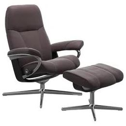Relaxsessel stressless "Consul", rot (bordeaux paloma), B:91cm H:102cm T:79cm, Sessel, Relaxsessel, mit Hocker, mit Cross Base, Gr&ouml;&szlig;e S, M & L, Holzakzent Schwarz