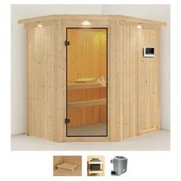 Sauna Karibu "Clara", beige (naturbelassen), Saunaofen, externe Steuerung, 9 kW, Saunen, Ofen 9 KW externe Strg easy