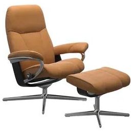 Relaxsessel stressless "Consul", braun (new caramel), B:82cm H:102cm T:72cm, Sessel, Relaxsessel, mit Cross Base, Gr&ouml;&szlig;e S, M & L, Holzakzent Schwarz