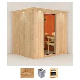 Sauna Karibu "Sodin", beige (naturbelassen), Saunaofen, integrierte Steuerung, 9 kW, Saunen, Ofen 9 kW integr. Strg