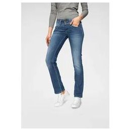 Straight-Jeans Pepe Jeans "GEN", Damen, Gr. 32, L&auml;nge 32, blau (royal schwarz), Web, Obermaterial: 83% Baumwolle, 15% Polyester, 2% Elasthan, slim fit lang, Jeans Straight-Jeans, in Baumwoll-Qualt&auml;t mit geradem Bein und Doppel-Knopf-Bund