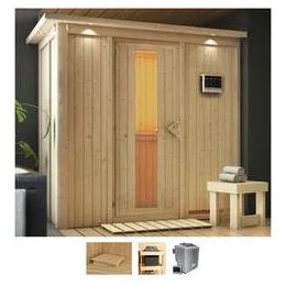 Sauna Karibu "Vada", beige (naturbelassen), Bio-Kombiofen, externe Steuerung, 9 kW, Saunen, Ofen 9 kW Bio externe Strg easy
