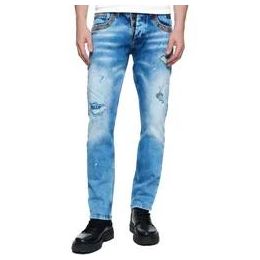Straight-Jeans Rusty Neal "YOKOTE", Herren, Gr. 33, US-Gr&ouml;&szlig;en, blau (hellblau), 98% Baumwolle, 2% Elasthan, mehrfarbig, lang, Jeans Straight-Jeans, mit farblich abgesetzten Details