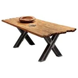 SIT-M&Ouml;BEL Esstisch SIT, beige (natur, antikschwarz, antikschwarz, natur), B:220cm H:78cm T:100cm, Platte recyceltes Teak, Gestell Metall, Tische, Esstisch, Gestell im Used-Look