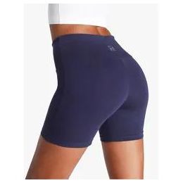 Shorts Lascana, Damen, Gr. 48/50, N-Gr, blau (marine), Single Jersey, Obermaterial: 95% Baumwolle, 5% Elasthan, unifarben, Basic, kurz, Hosen Shorts, mit breitem B&uuml;ndchen und Logodruck, Loungewear
