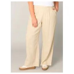 Leinenhose Base Level Curvy "Yula", Damen, Gr. 44, N-Gr, beige (light beige), Web, Obermaterial: 55% Leinen, 45% Viskose, unifarben, loose fit lang, Hosen, Sommerhose, Leinen-Viskose-Mix, mit elastischem Bund