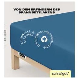 Spannbettlaken Schlafgut "EASY Jersey Elasthan Boxspring", blau (blau mid), 1 Stk., Jersey, 120-130x200-220 40cm, Jersey, Obermaterial: 95% Baumwolle, 5% Elasthan, Bettlaken, Spannbettlaken, MADE IN GREEN by OEKO-TEX
