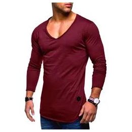 Langarmshirt behype "NUKE L/S", Damen, Gr. S, rot (weinrot), 100% Baumwolle, unifarben, Shirts Langarmshirt, mit V-Ausschnitt
