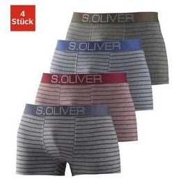 Boxer s.Oliver "Boxershorts f&uuml;r Herren", Damen, Gr. M, 4 Stk., bunt (grau, anthrazit, gestreift, grau, bordeaux, gestreift, grau, blau, gestreift, grau, khaki, gestreift), Jersey, Obermaterial: 92% Baumwolle, 8% Elasthan (LYCRA), gestreift, k&ouml;rpernah, Unterhosen, mit kontrastfarbenem Webbund, Topseller