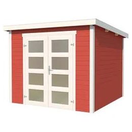 Gartenhaus Lasita Maja "Zambezi 4", rot (schwedenrot), ohne Fu&szlig;boden, ohne Dacheindeckung, Holzwerkstoff, Gartenh&auml;user, Gartenhaus, Blochbohlenhaus 28mm, Fundamentmass 2500x2500, Schwedenrot