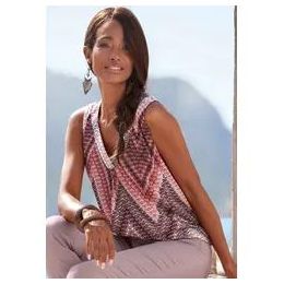 Tanktop Lascana, Damen, Gr. 44/46, rot (sand, bordeaux bedruckt), Jersey, Obermaterial: 100% Viskose, bedruckt, figurumspielend h&uuml;ftlang, V-Ausschnitt, Tops Tanktop, mit Alloverprint und V-Ausschnitt, sommerliches Blusentop