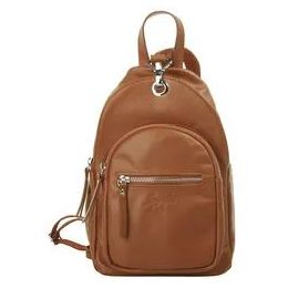 Cityrucksack Samantha Look, Damen, Gr. B/H/T: 28cm x 18cm x 10cm, onesize, braun (cognac), Leder, Rindsleder, beschichtet, leicht gl&auml;nzend, Rucks&auml;cke Cityrucksack, echt Leder, Made in Italy