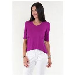 V-Shirt Seidel Moden, Damen, Gr. 48, lila (beere), Jersey, Obermaterial: 95% Viskose, 5% Elasthan, unifarben, figurumspielend h&uuml;ftlang, V-Ausschnitt, eingesetzt abgesteppt, Shirts, mit Halbarm aus softem Material, MADE IN GERMANY