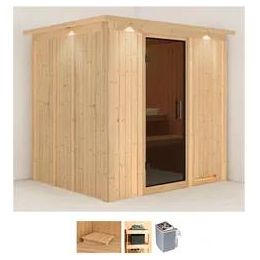 Sauna Karibu "Solida", beige (naturbelassen), Saunaofen, integrierte Steuerung, 9 kW, Saunen, Ofen 9 kW integr. Strg