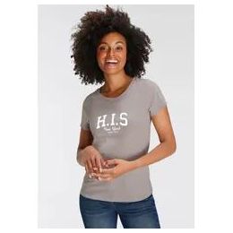 H.I.S. T-Shirt H.I.S, Damen, Gr. 40/42, grau (hellgrau), Single Jersey, Obermaterial: 100% Baumwolle, bedruckt, figurumspielend, Shirts T-Shirt, bedruckt, f&uuml;r die Freizeit, aus Baumwolle