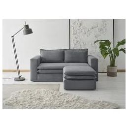 Sitzgruppe Home Affaire "PIAGGE", grau (anthrazit), B:180cm H:83cm T:161cm, Sitzm&ouml;bel-Sets, 2-Sitzer-Sofa und Hocker klein im Set
