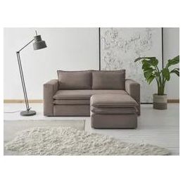 Sitzgruppe Home Affaire "PIAGGE", braun (hellbraun), B:180cm H:83cm T:161cm, Sitzm&ouml;bel-Sets, 2-Sitzer-Sofa und Hocker klein im Set