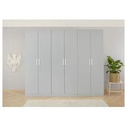 Dreht&uuml;renschrank Rauch "Kleiderschrank Schrank Garderobe KOLUNA mit Dekor-Front", grau (seidengrau), B:271cm H:229cm T:54cm, Holzwerkstoff, Schr&auml;nke, Dreht&uuml;renschrank, inkl. 2 Innenschubladen sowie extra Einlegeb&ouml;den MADE IN GERMANY