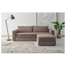 Sitzgruppe Home Affaire "PIAGGE", braun (hellbraun), B:244cm H:82cm T:180cm, Sitzm&ouml;bel-Sets, 3-Sitzer-Sofa mit Bettfunktion und Loveseat-Hocker im Set