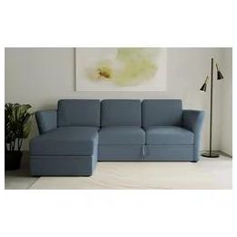 Ecksofa Home Affaire "Lavars, L-Form, Schlafsofa", blau, B:242cm H:90cm T:155cm, 53% strukturiertes Polyester, 47% Polyester, Sofas, Ecksofa, mit Bettfunktion und Stauraum, in zwei verschiedenen Bezugsqualit&auml;ten