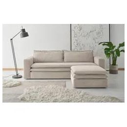 Sitzgruppe Home Affaire "PIAGGE", beige (hellbeige), B:244cm H:82cm T:180cm, Sitzm&ouml;bel-Sets, 3-Sitzer-Sofa mit Bettfunktion und Loveseat-Hocker im Set