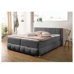 Boxbett Home Affaire "Chelles", grau (anthrazit), B:187cm L:225cm, Komplettbetten, inkl. Topper und Bettkasten