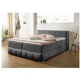 Boxbett Home Affaire "Chelles", grau (anthrazit), B:167cm L:225cm, Komplettbetten, inkl. Topper und Bettkasten